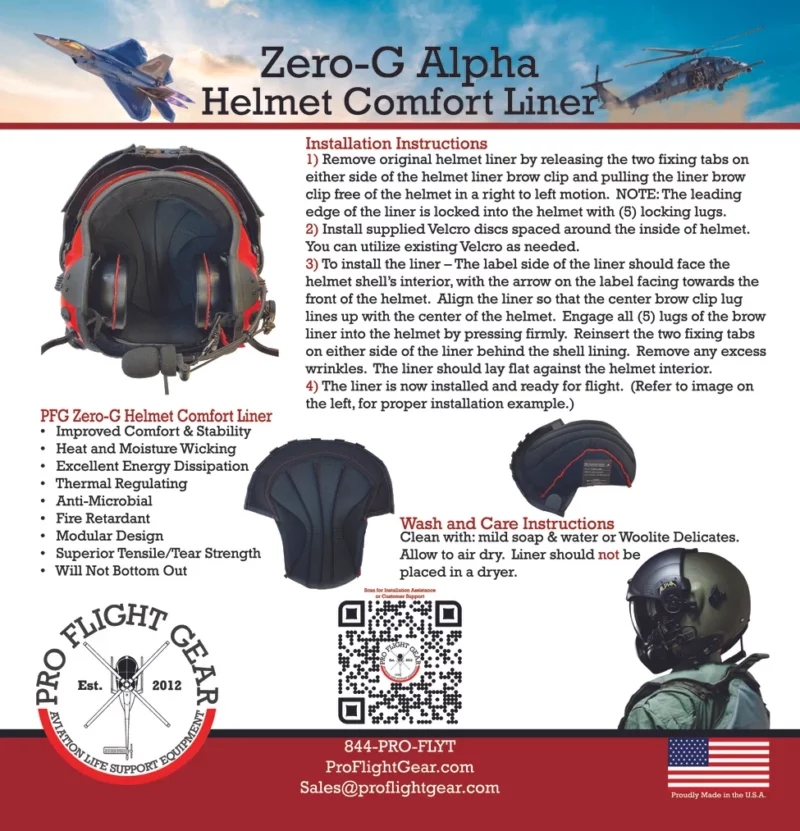 Zero-G ALPHA Helmet Comfort Liner with Brow Clip | Pro Flight Gear